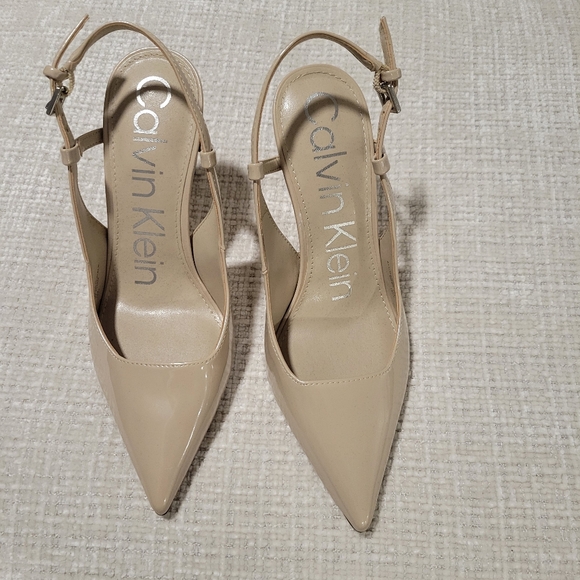 Calvin Klein | Shoes | Calvin Klein Tan Slingback Heels With Pointed ...